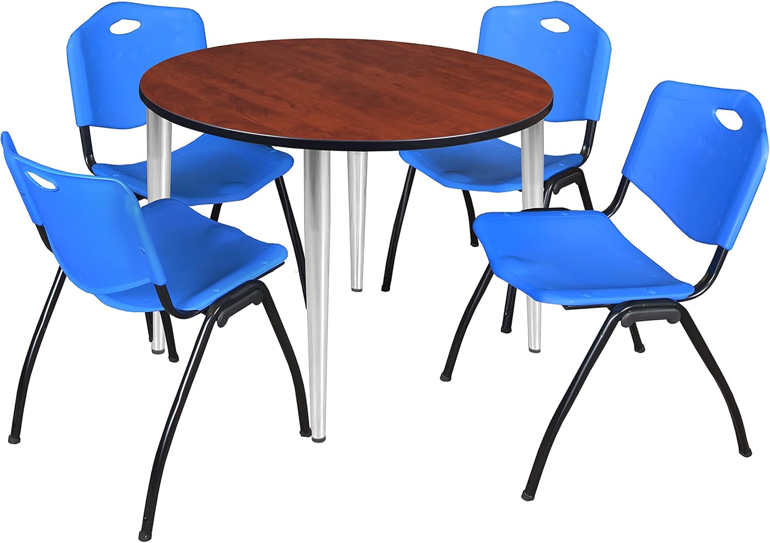 Regency Kahlo Round Breakroom Table Set, 48", Cherry/Chrome/Blue ...