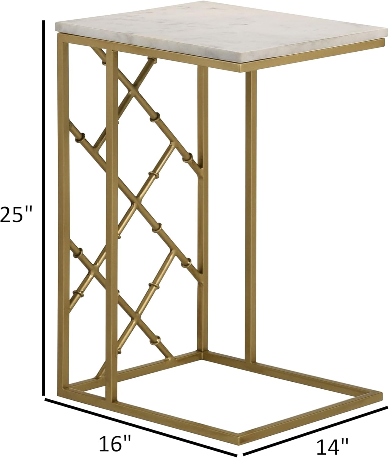 Benjara Syp 25 Inch Accent Table, Marble Top, Crossed Open Metal Frame ...