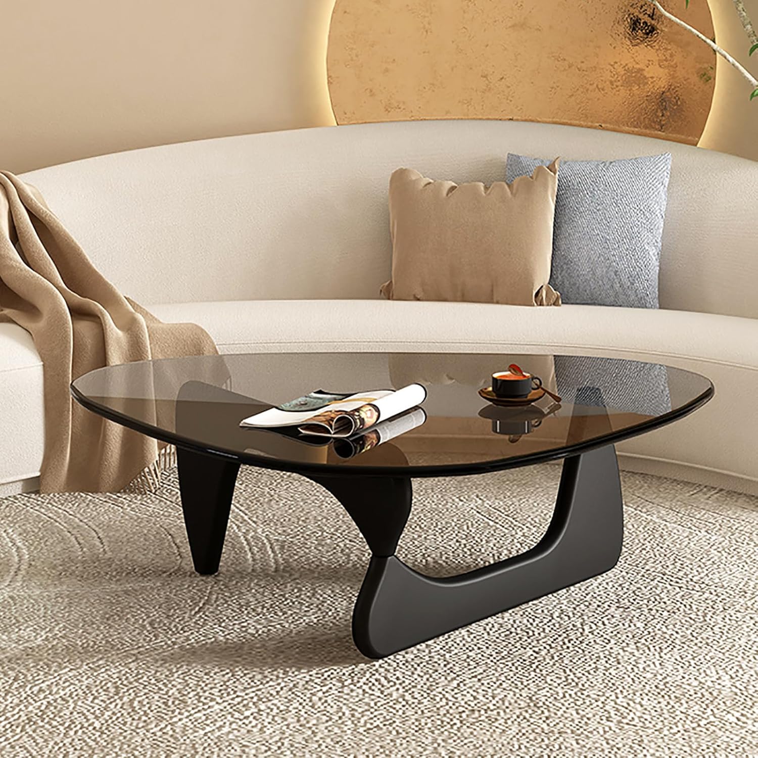 Triangle Coffee Table,Mid Century Modern Glass Coffee Table Solid Wood ...