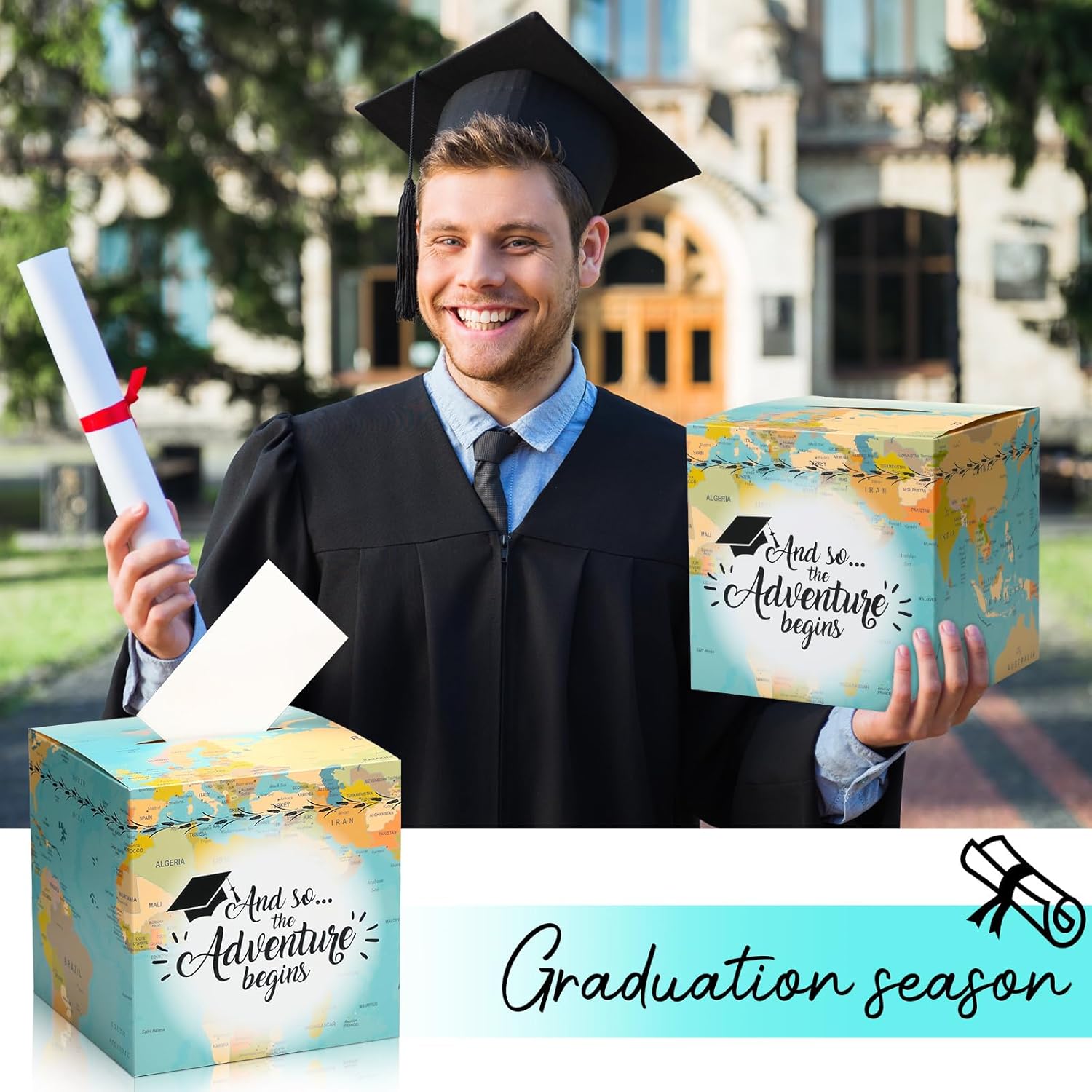 Graduation Card Holder Box, 2024 Congrats Grad Foldable Cardboard ...