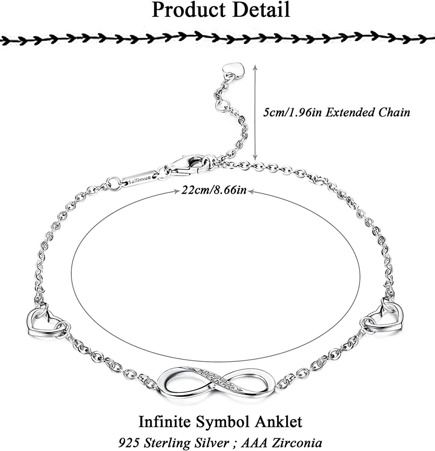 925 Sterling Silver Infinity Anklet for Women Girls Anklet with ...