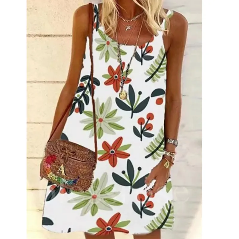 Women's Summer New Casual Small Fresh Vest Pullover Printed Dress