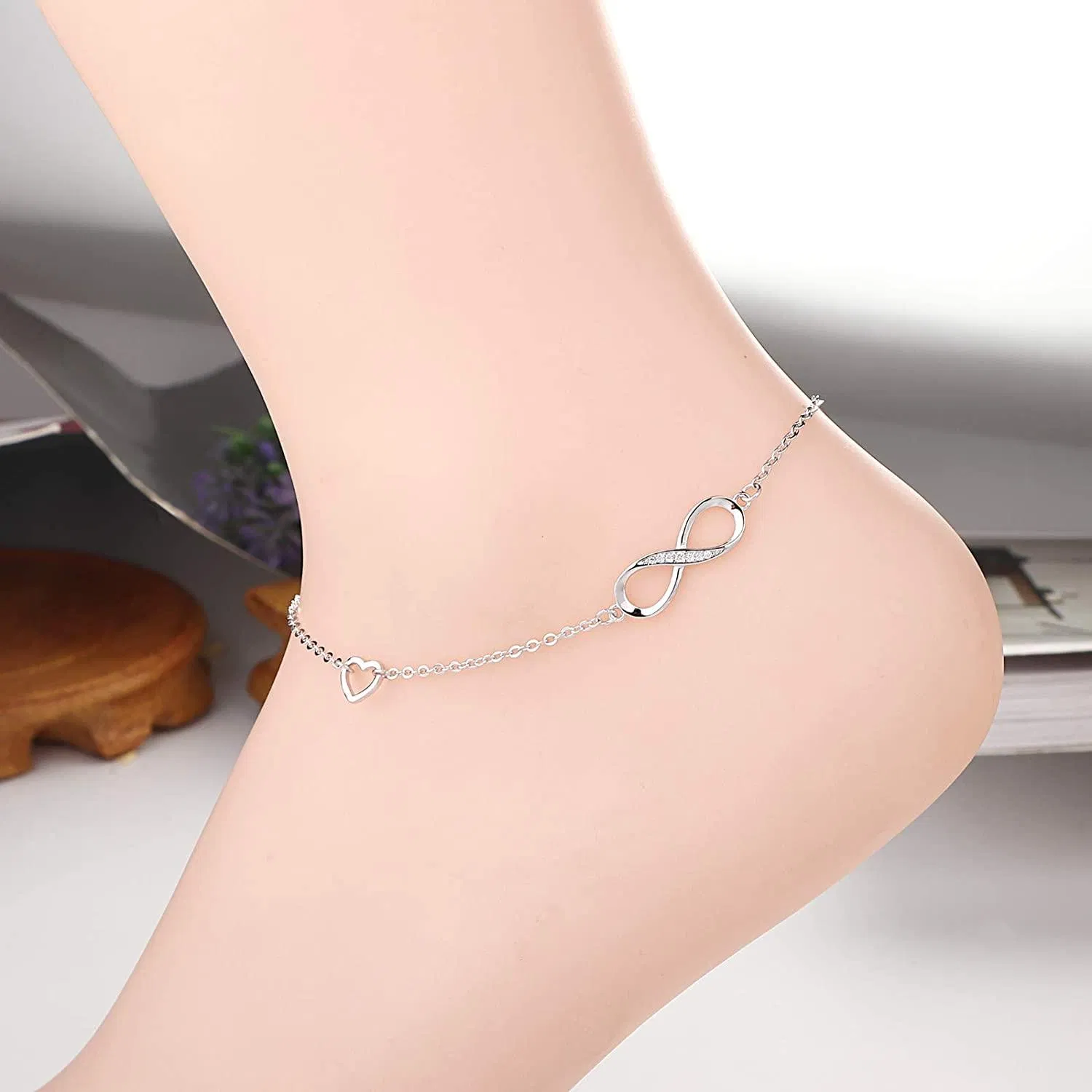 925 Sterling Silver Infinity Anklet for Women Girls Anklet with ...