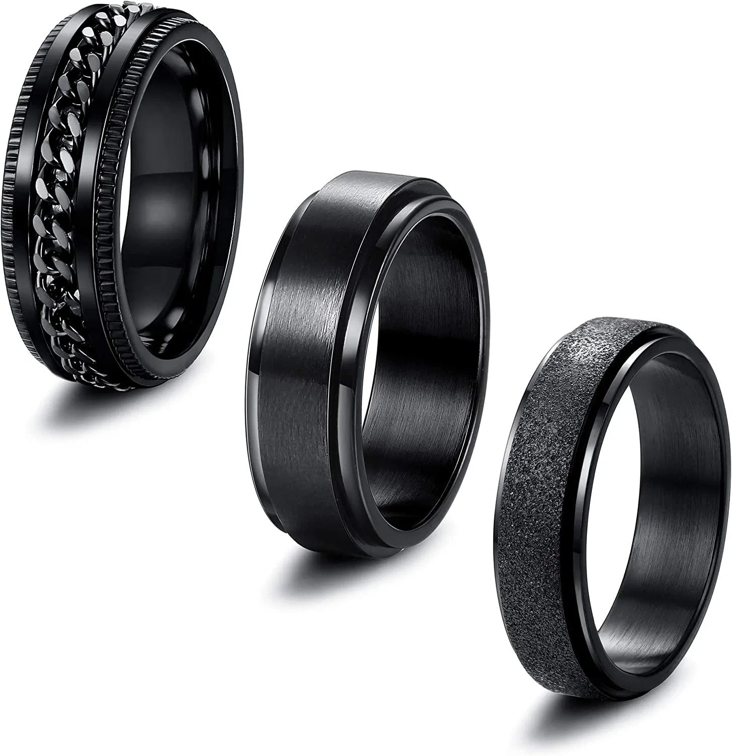 3Pcs Stainless Rings for Men Cool Spinner Rings Titanium Rings 8MM Wide ...