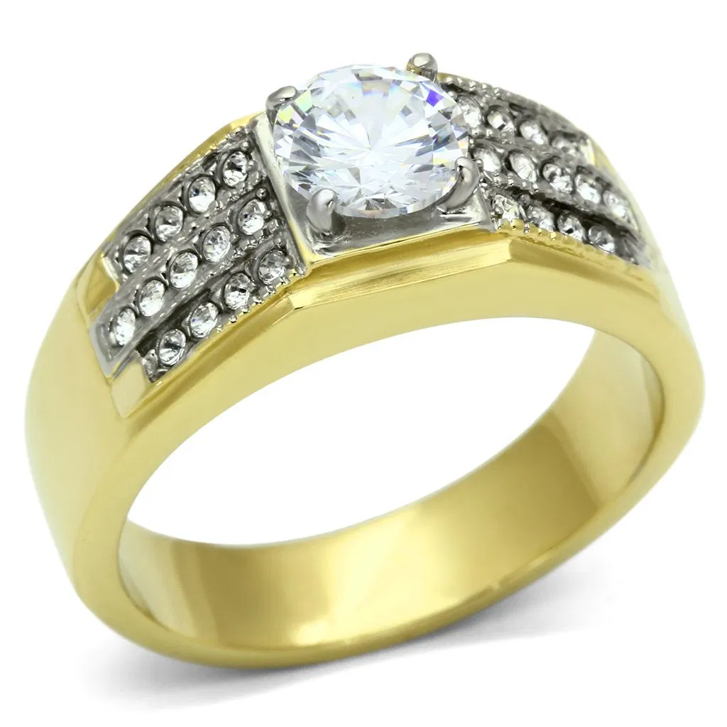 TK759 - Two-Tone IP Gold (Ion Plating) Stainless Steel Ring with AAA ...