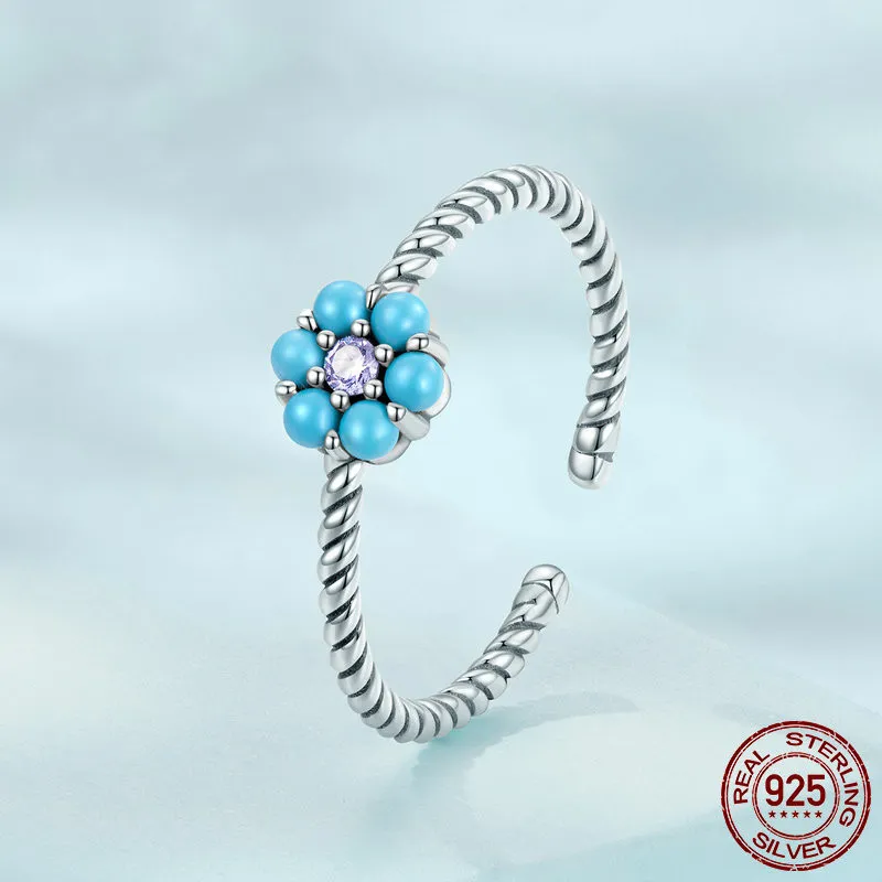 Turquoise Small Flower Ring Simple Twist