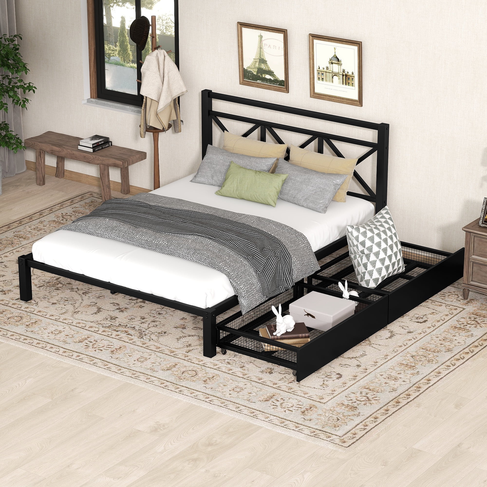 Euroco Metal Twin Size Platform Bed with Two Drawers for Kids Room ...