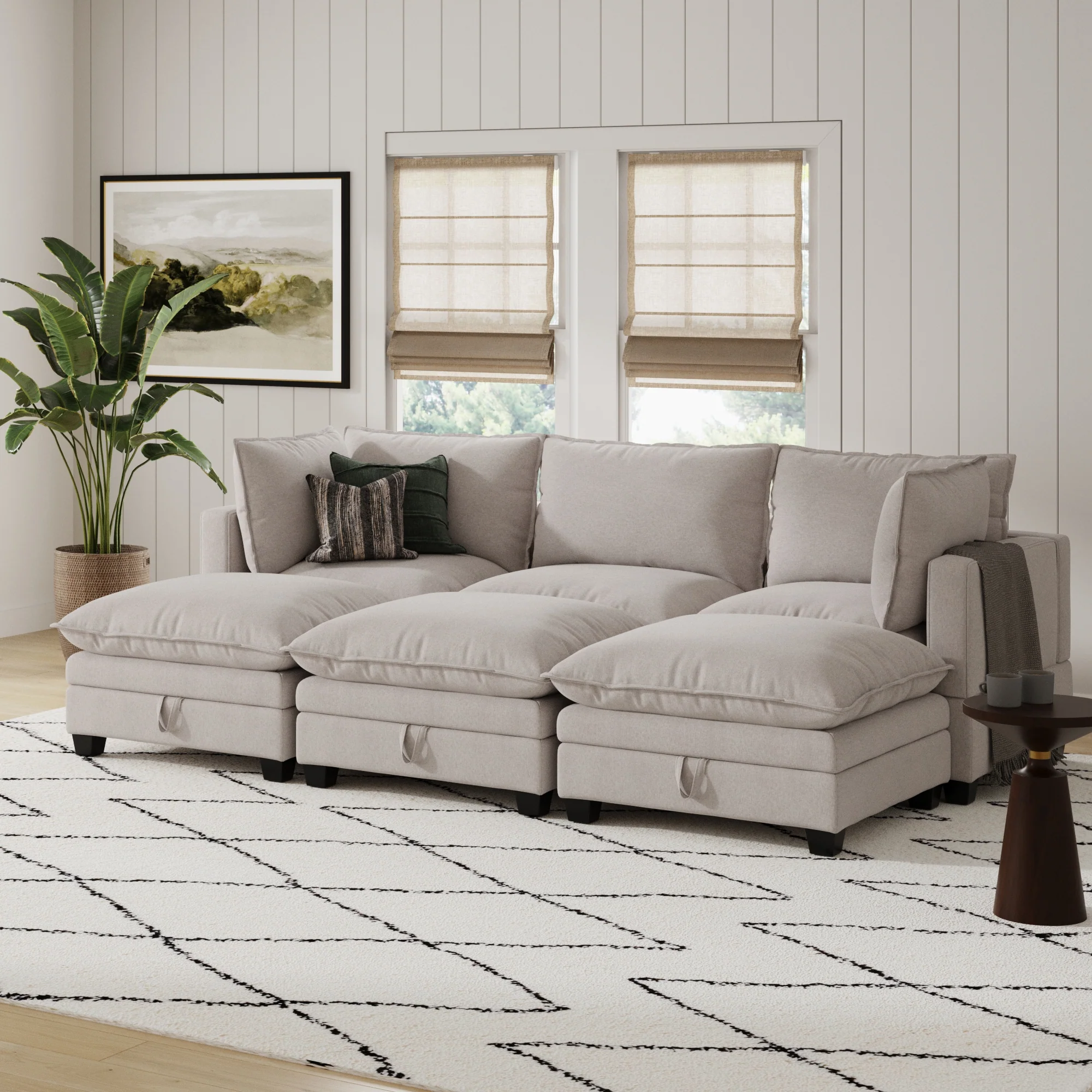 Soft Fabric 6-Piece Armless Cloud Pit Sofa Couch Gray